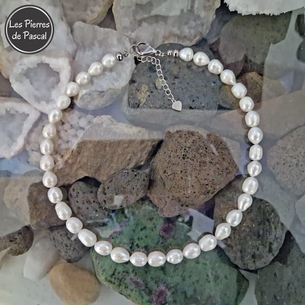 Collier Perles Culture Eau Douce Forme Riz 45cm - Nacre Naturelle Japon ...