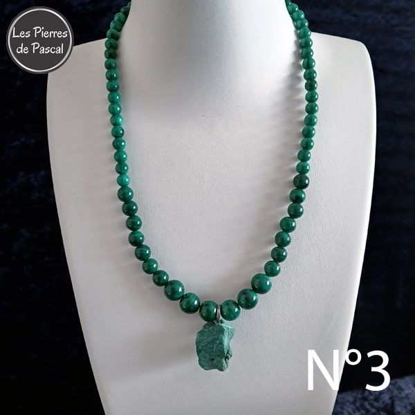 Réalisation Collier Malachite 2A de 6, 8 et 10 mm et un Pendant Pierre ...