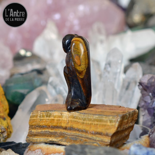 Grande Statuette d'Ange en Œil de Tigre d'Afrique du Sud de Grade A et ...