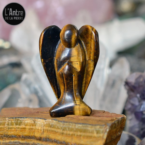 Grande Statuette d'Ange en Œil de Tigre d'Afrique du Sud de Grade A et ...