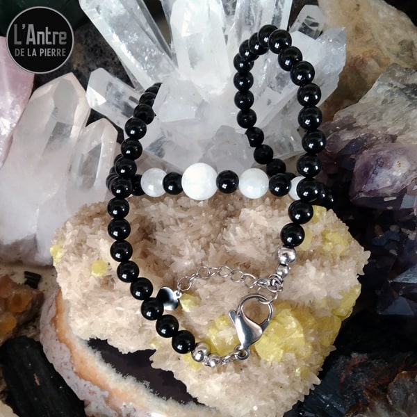 Collier Ras de Cou en Tourmaline Noire Grade A Boules de 6 mm et Pierre ...